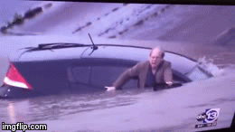 Reporter saves old man in flood - Imgflip