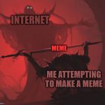 Man giving sword to larger man Meme Generator - Imgflip