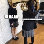 Girl Putting Tuba on Girl's Head Meme Generator - Imgflip