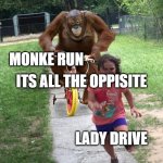 Orangutan chasing girl on a tricycle Blank Template - Imgflip