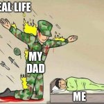 Soldier protecting sleeping child Meme Generator - Imgflip