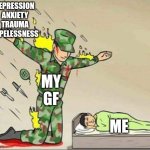 Soldier protecting sleeping child Blank Template - Imgflip