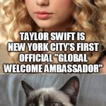 Grumpy Cat says "no" to Taylor Swift as NYC Global Welcome Ambas Meme ...