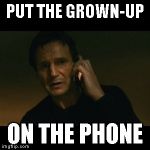 Liam Neeson Taken Meme | PUT THE GROWN-UP ON THE PHONE | image tagged ...