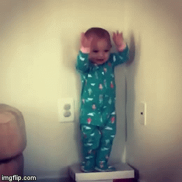 Happy baby dances on shoe box - Imgflip