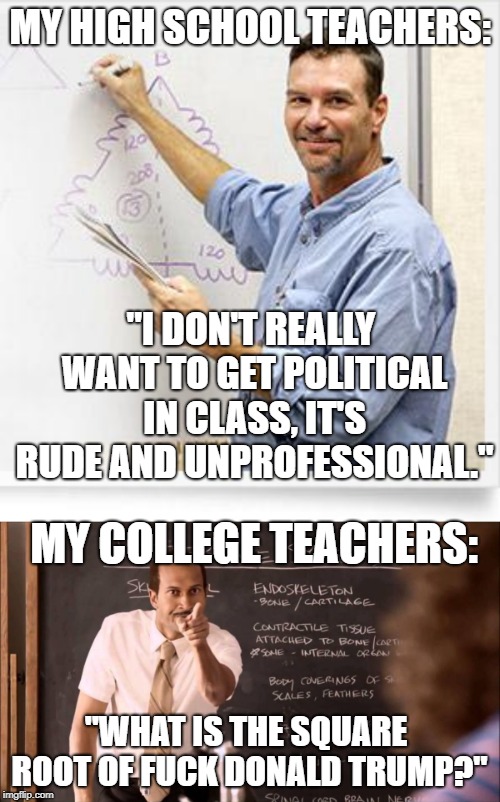 Image tagged in memes,teacher,high school,college,politics - Imgflip