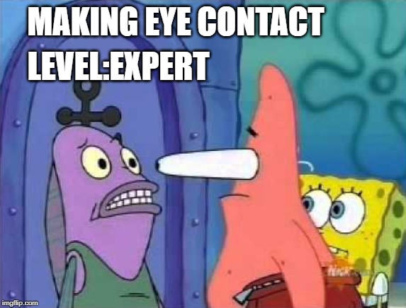 Image tagged in memes,hallway,eye contact - Imgflip