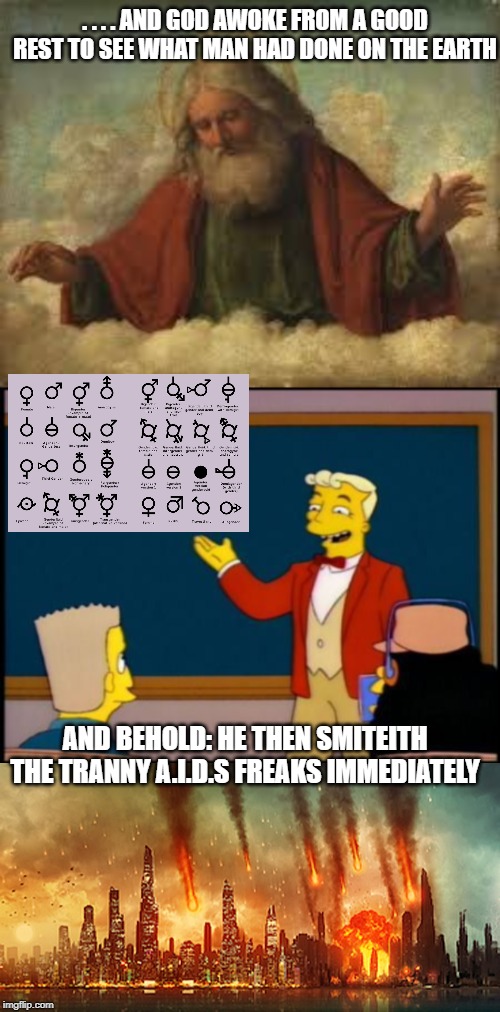 Image tagged in god,apocalypse,simpsons monorail chalkboard - Imgflip