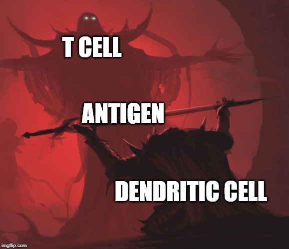 Man giving sword to larger man - Imgflip