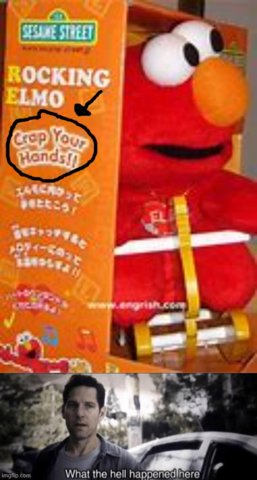 Image tagged in what the hell happened here,elmo - Imgflip