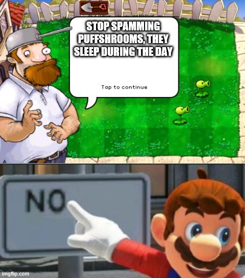 Image tagged in morning crazy dave,mario points at a no sign,pvz - Imgflip