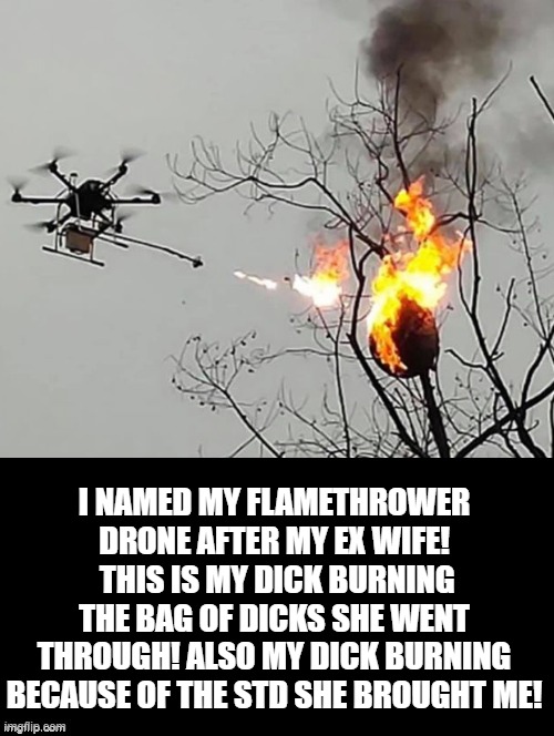 I named my flame thrower drone after my ex wife! - Imgflip