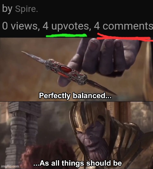 Image tagged in thanos perfectly balanced as all things should be - Imgflip