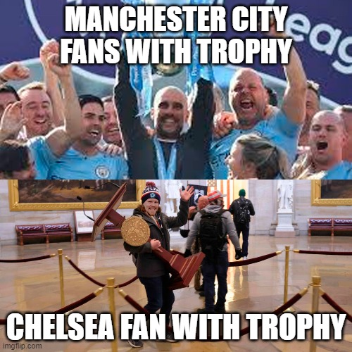 Chelsea fan with trophy - Imgflip
