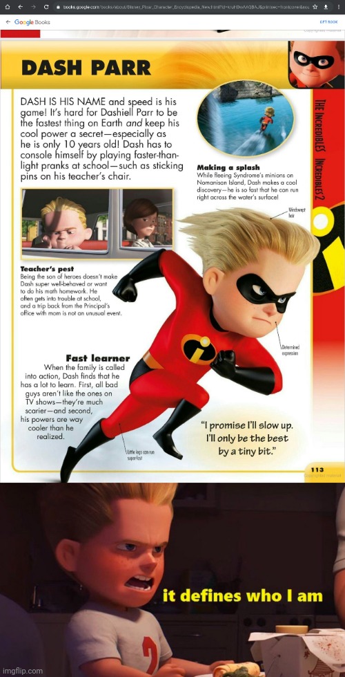 When you find Dash's entry in the Pixar Encyclopedia : r/IncrediblesMemes