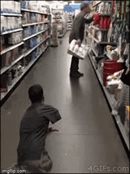 When you're scared but that doesn't mean you have to hit him with a box ...