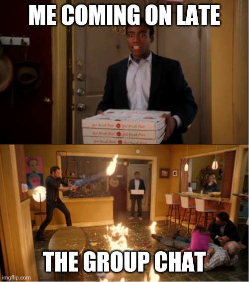 Troy walks in with pizza - Imgflip