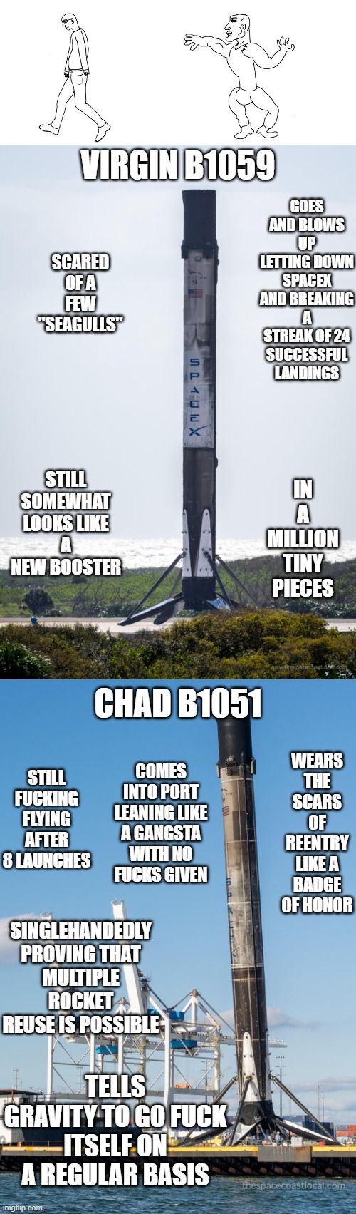 The Virgin B1059 Vs The Chad B1051 : r/SpaceXMasterrace