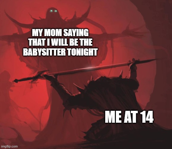 Man giving sword to larger man - Imgflip