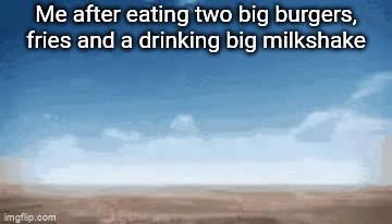 Me after eating 2 big burgers, fries and drinking a big milkshake - Imgflip