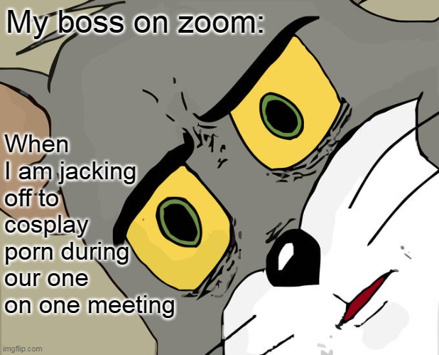 My boss on zoom: When I am jacking off to cosplay porn during our one on one meeting - Imgflip