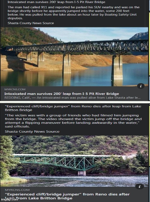 Intoxicated Man Survives 200′ Leap From I-5 Pit River Bridge : r/Redding