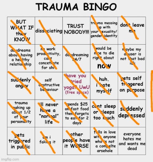 Trauma bingo - Imgflip