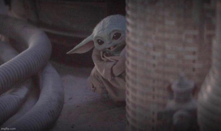 Baby Yoda Peaking and Smiling - Imgflip