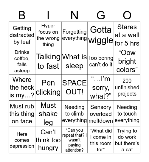adhd bingo Blank Template - Imgflip