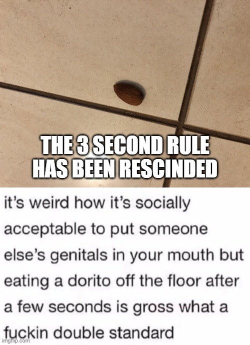 Image tagged in the 3 second rule has been rescinded - Imgflip