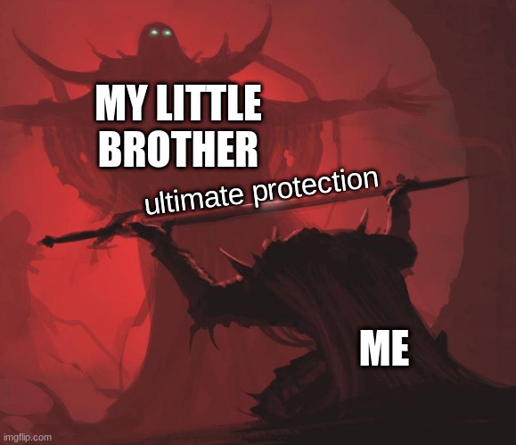 Man giving sword to larger man - Imgflip