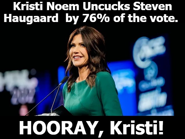 Kristi Noem Uncucks Steven Haugaard by 76% of the vote. - Imgflip