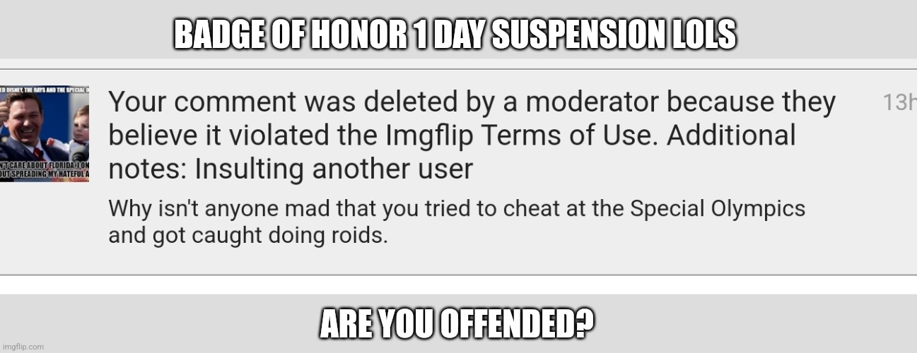 Suspended from comments - Imgflip
