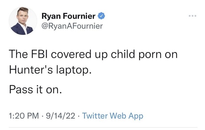 Ryan Fournier: The FBI covered up child porn on Hunter's laptop. Pass ...