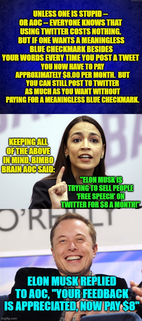Intellectually speaking AOC against Elon Musk . . . is the equivalent ...