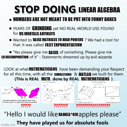 Stop Doing Linear Algebra Imgflip