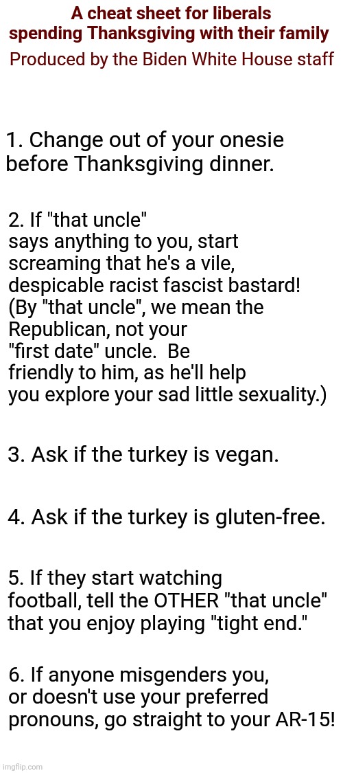 The REAL Thanksgiving cheat sheet for little liberals - Imgflip