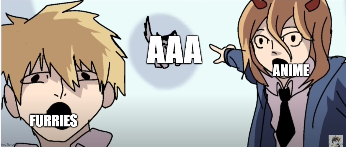 Denji and Power pointing at meowy - Imgflip