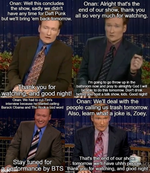 Onan's last 4 signoffs. Good night, and tomorrow night Ghostbusters ...