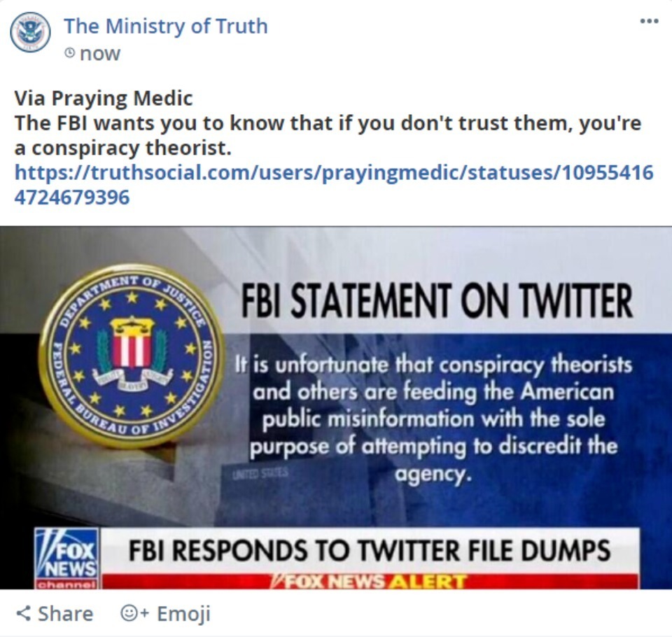 FBI Statement on twitter Via Praying Medic - Imgflip