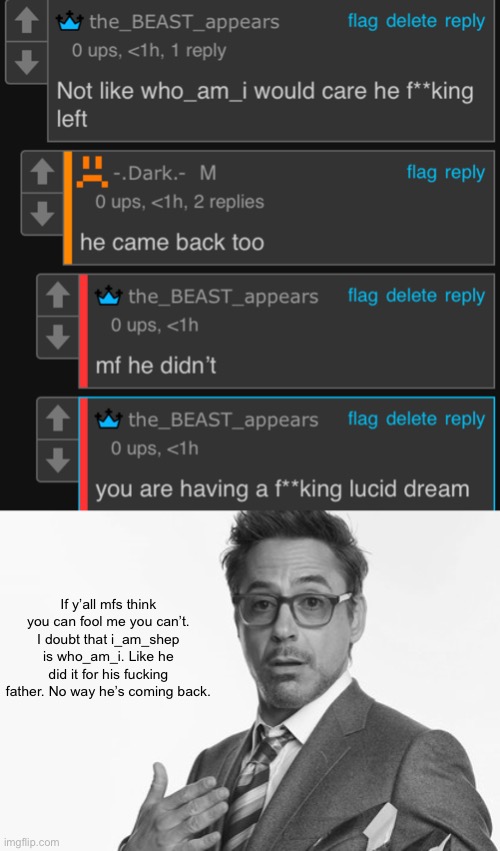 Image tagged in robert downey jr's comments - Imgflip