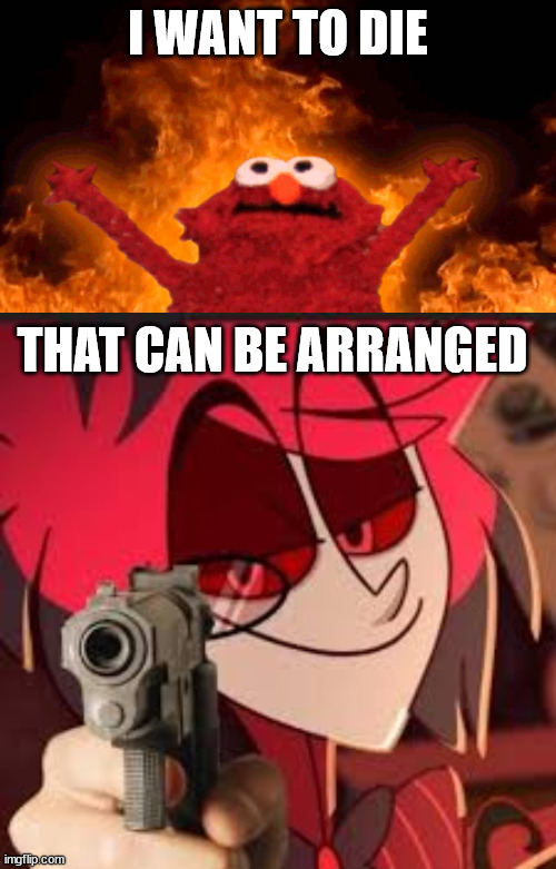 Image tagged in elmo fire,alastor with a gun - Imgflip