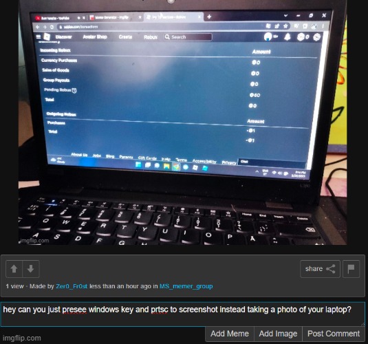 i'm a guy that love screenshot, and this guy doesn't know how to do it in his laptop - Imgflip
