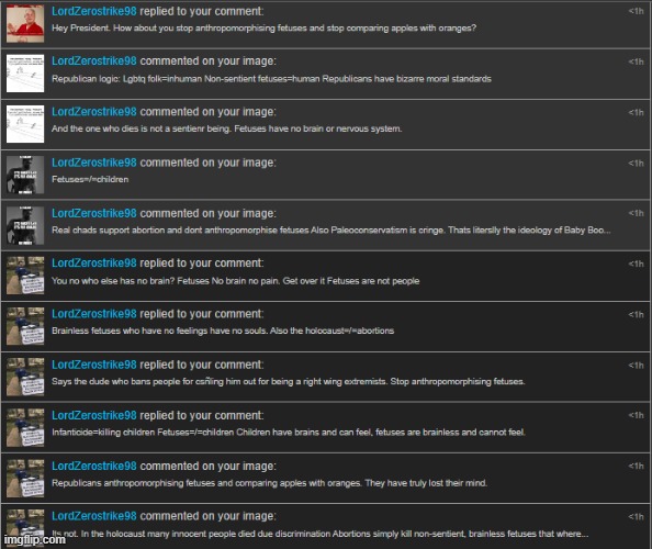 I've got a stalker who's obsessed with defending baby murder - Imgflip