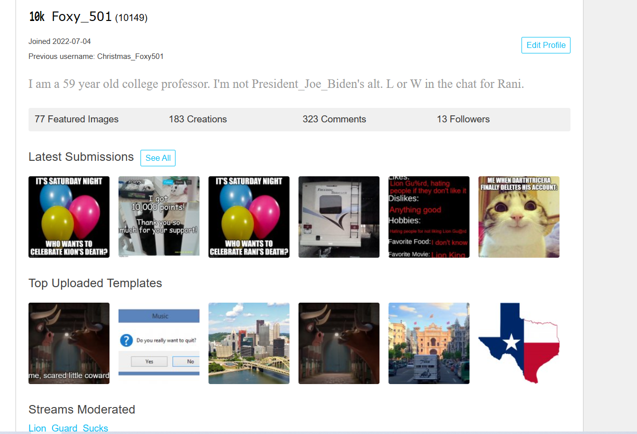 Foxy501 profile Blank Template - Imgflip