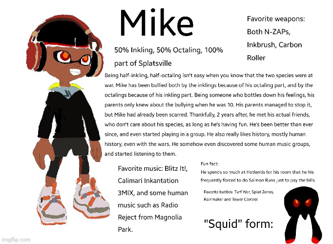 OC card for Mike, my splatoon OC! I'm gonna need Ibuprofen.... - Imgflip
