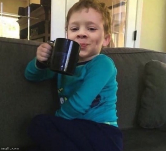 Smug kid with coffee cup on couch - Imgflip