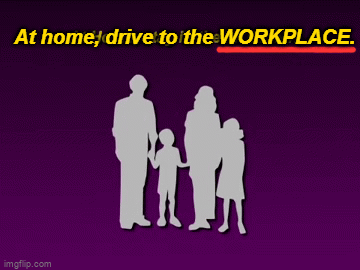 At home, drive to the WORKPLACE. - Imgflip