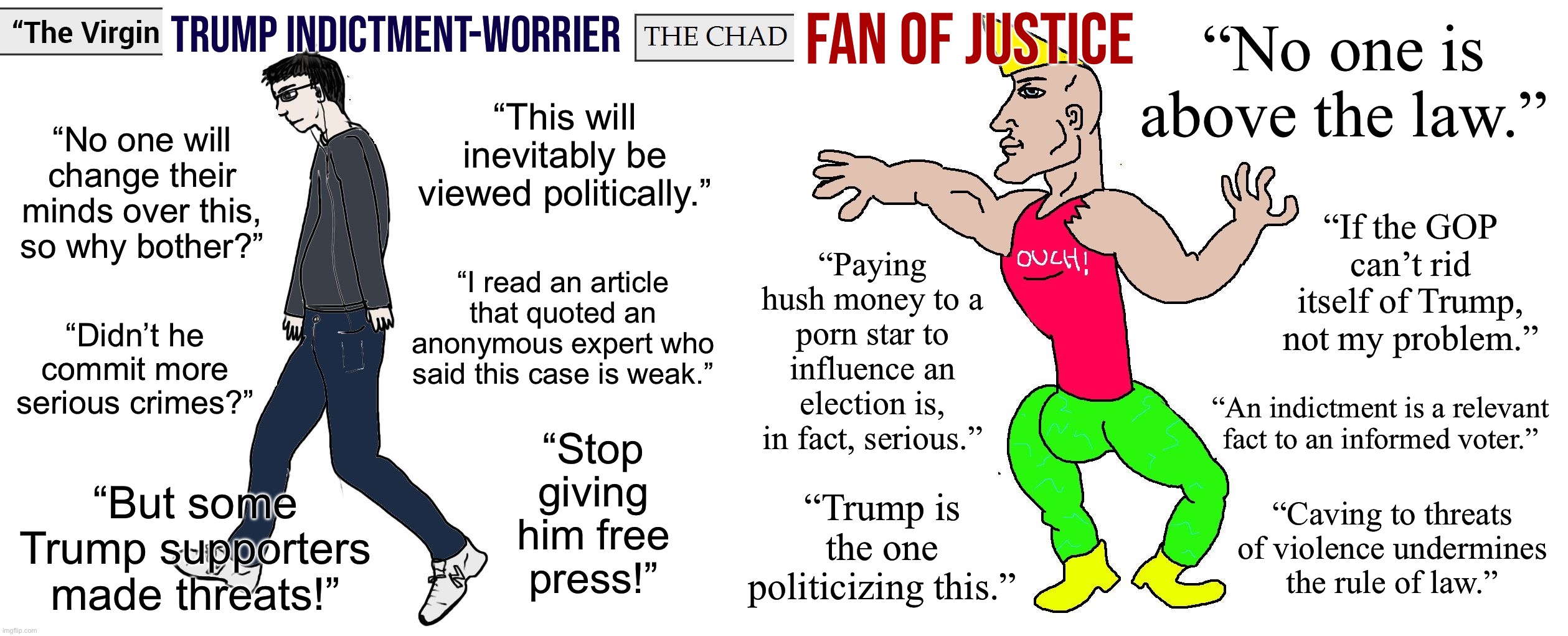The virgin Trump indictment-worrier vs. the chad Fan of Justice: Who ...