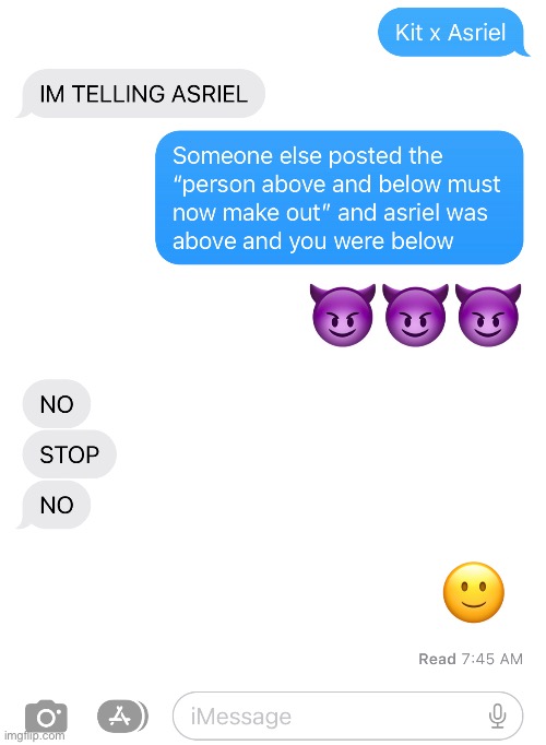 Funny conversation with Kit but its text message instead of memechat ...